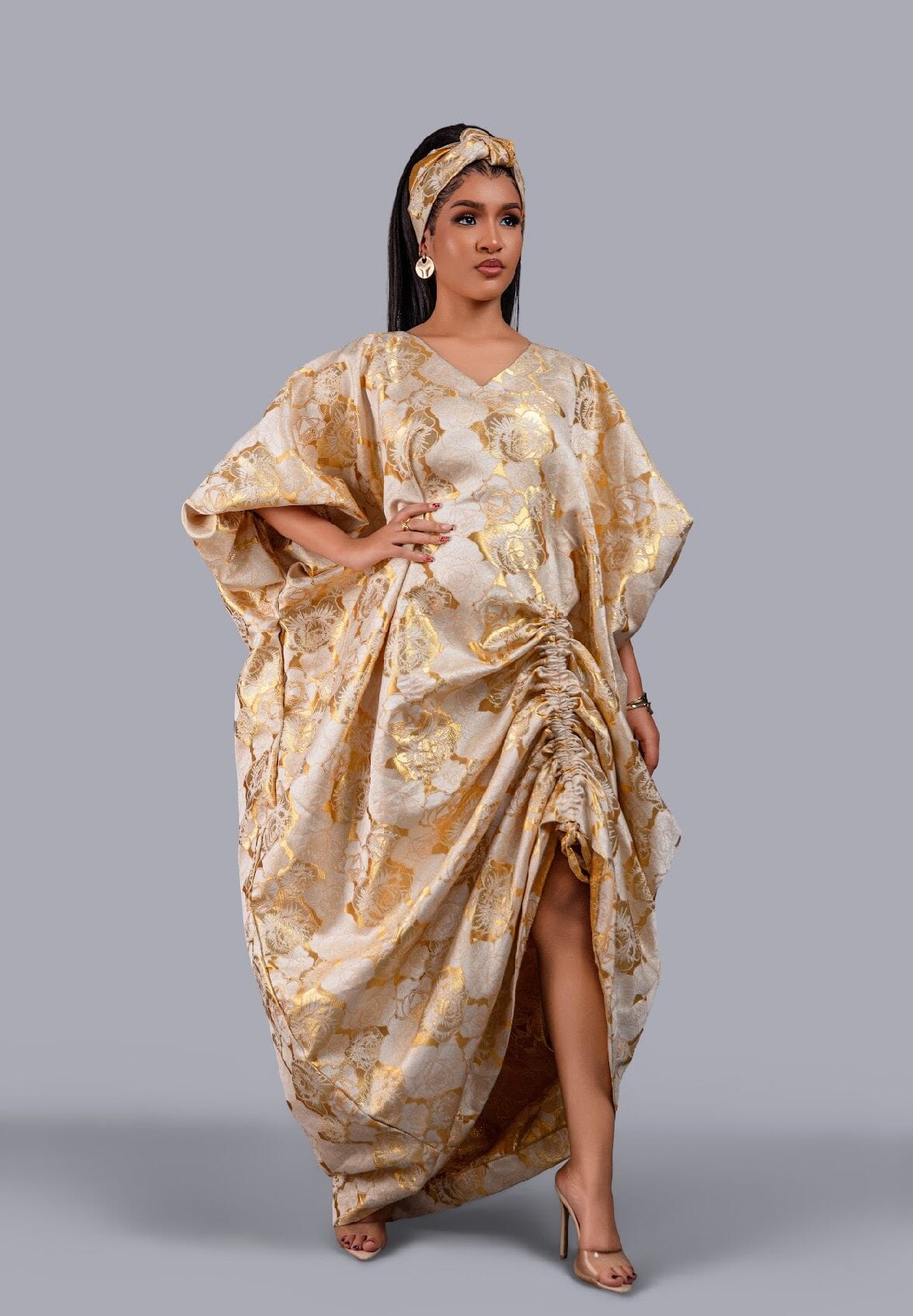 luxurious Mukutu Boubou—an elegant gold damask maxi kaftan – Bibiré